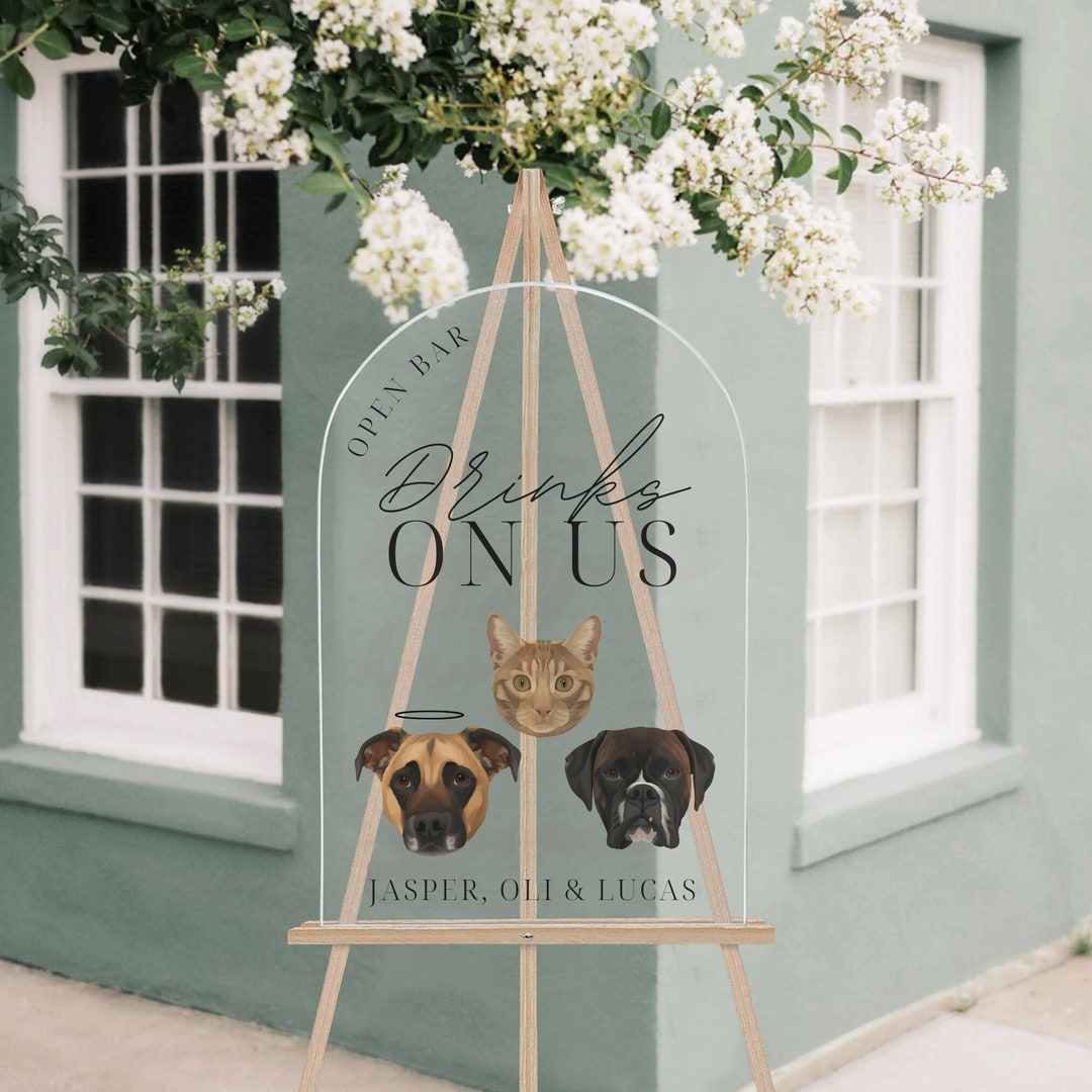 Custom Digital 3 Pet Portrait Wedding Sign, Personalized Open Bar Sign ...