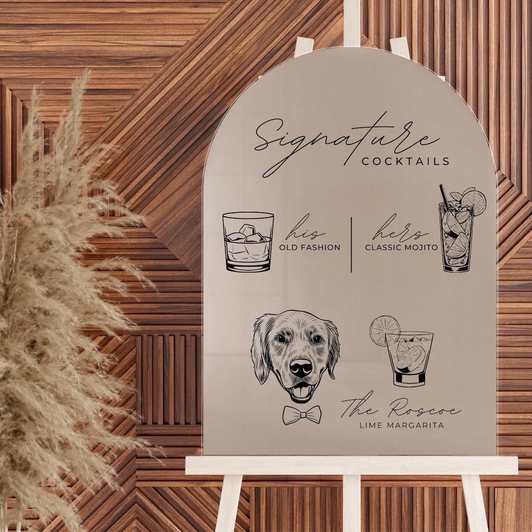 Custom Digital Pet Portrait Wedding Sign, Personalized Cocktail Bar ...
