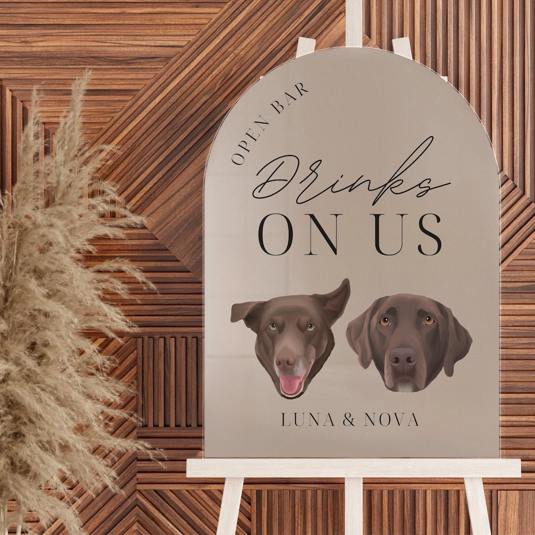 Custom Digital Pet Portrait Wedding Sign, Personalized Open Bar Sign ...