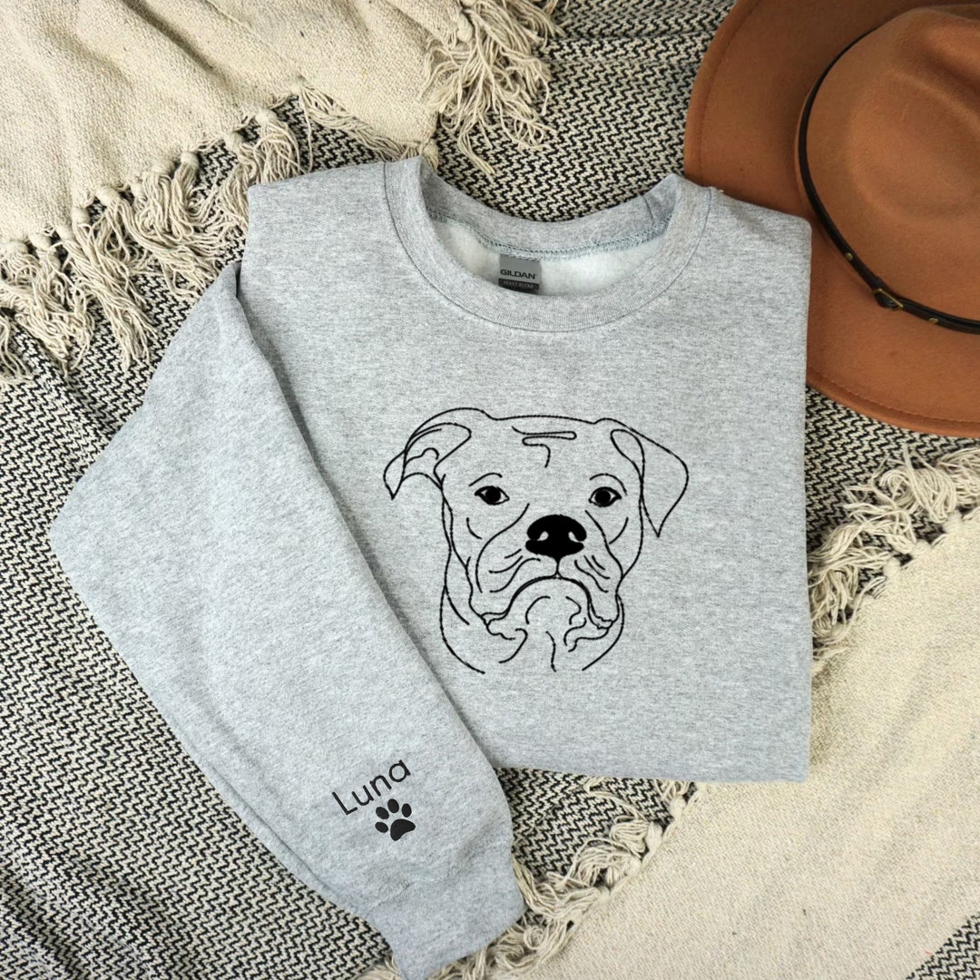 Custom Embroidered Dog Sweatshirt, Personalized One Line Pet Portrait ...