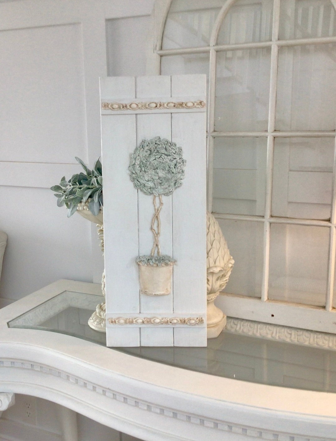 French Country Wood Panel, Floral Sculpture Topiary, Wall Decor ...