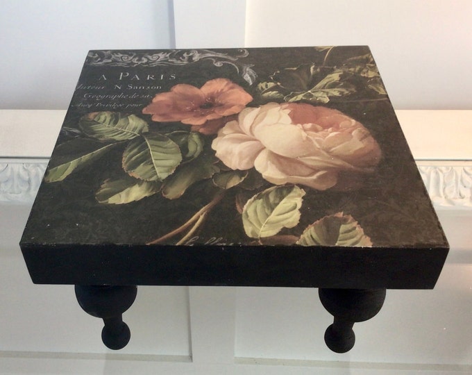 Table Riser, Wood Table Riser Painted Black With Paris Rose Artwork ...