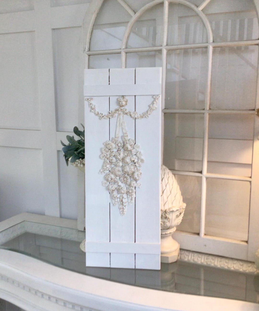 French Country Wall Panel, Shabby Chic Interior Shutter, Handmade Wood ...