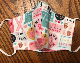 Breast Cancer Awareness Pink Ribbon Face Mask With Filter Pocket and ...