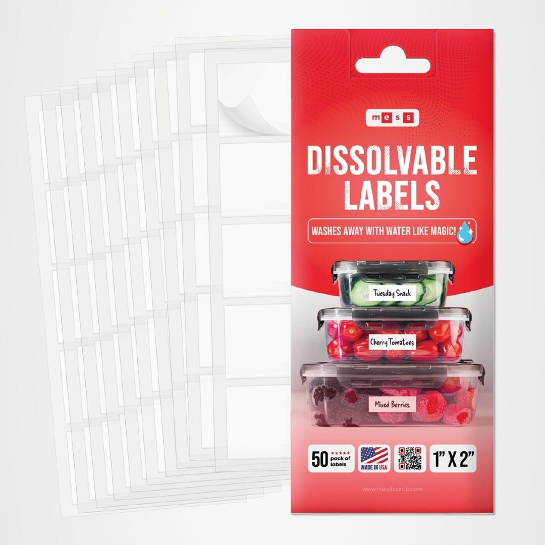 MESS Dissolvable Labels for Food Containers (1x2" 50) - Dissolvable ...