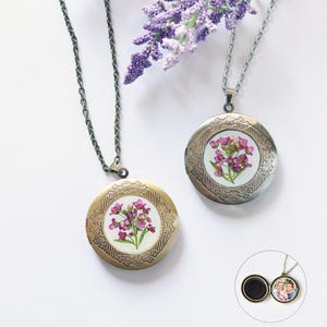 Pressed Real Flower Floral Round Locket Necklace| Vintage Photo Locket ...