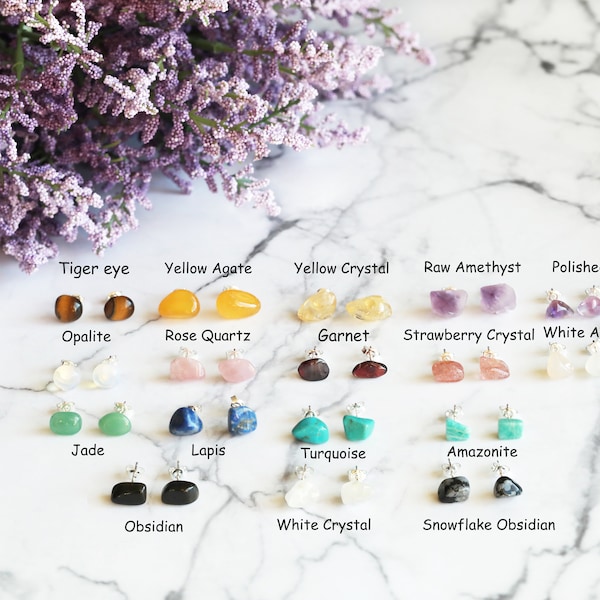 Stone Stud Earrings - Etsy