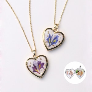 Iris Locket | Pressed Natural Flower Heart Locket Sterling Silver ...