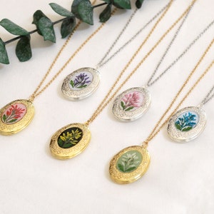 Handmade Pressed Flower Small Oval Locket Necklace| Gold Silver Tone ...