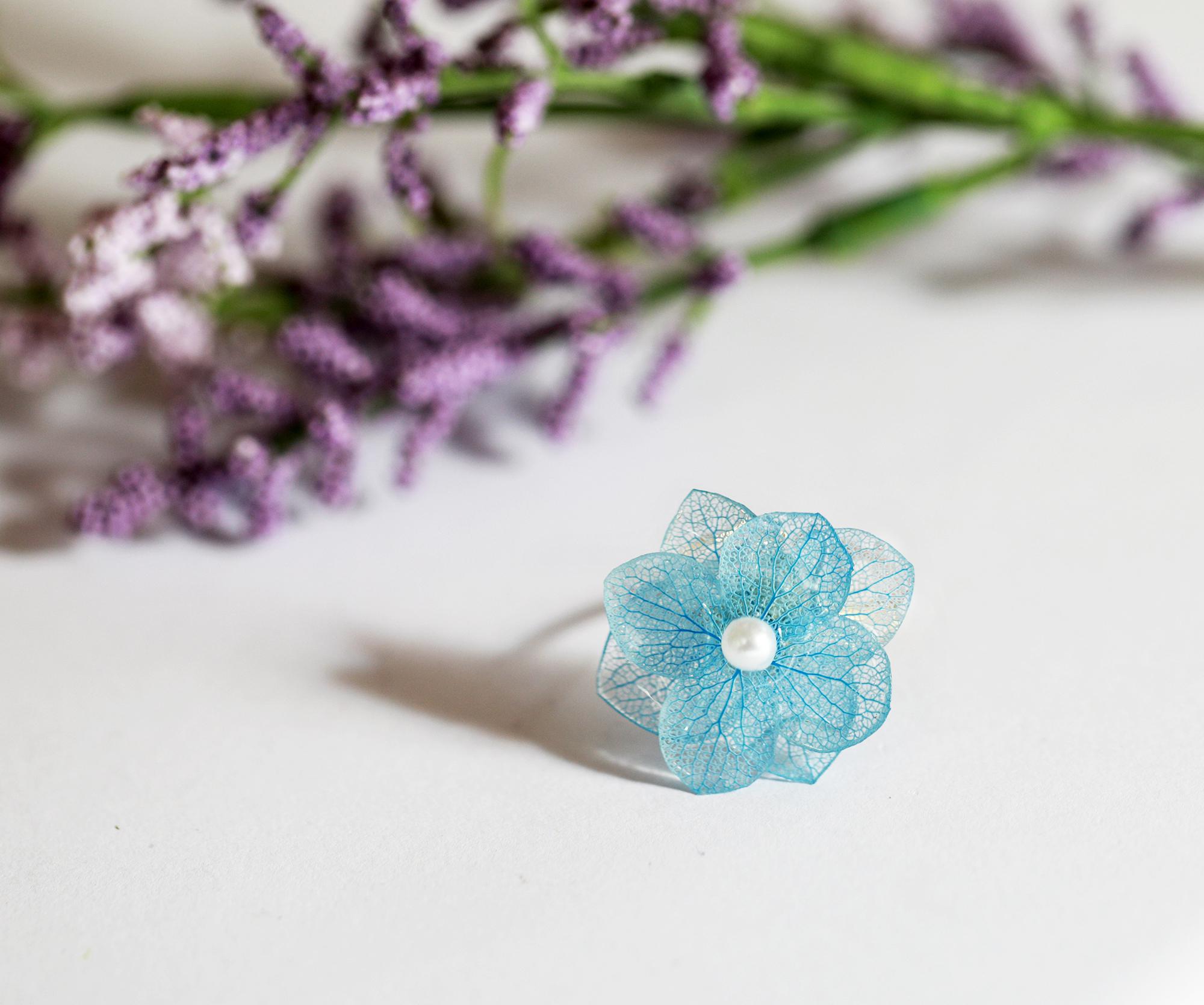 Flower Ring Blue Real Hydrangea Open Ring Statement Ring Wedding Ring ...
