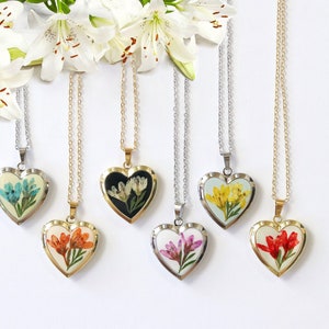Handmade Pressed Flower Lily Heart Locket Necklace, Floral Sterling ...