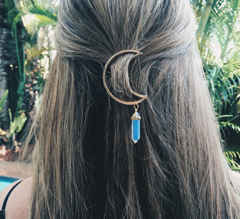 Half Moon Hair Clip| Crescent Hair Barrette With Tumbled Gemstone ...