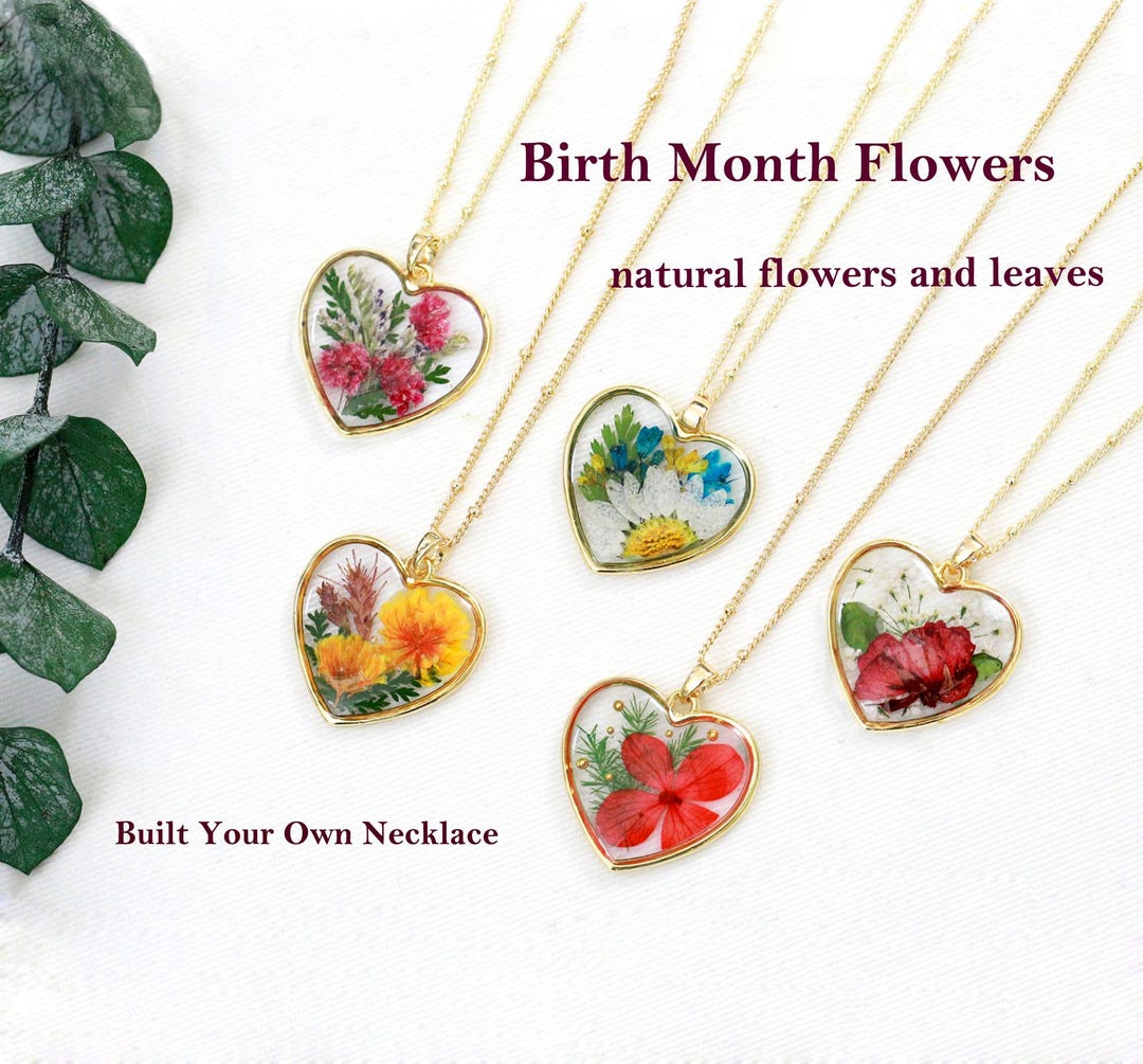 Birth Month Flower Heart Necklace | Sterling Silver Flower Necklace ...