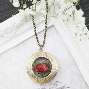 Pressed Flower Floral Rose Circular Locket Necklace| Vintage Photo ...