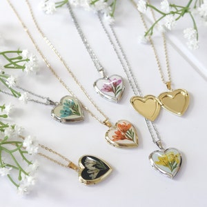 Handmade Pressed Flower Lily Heart Locket Necklace, Floral Sterling ...