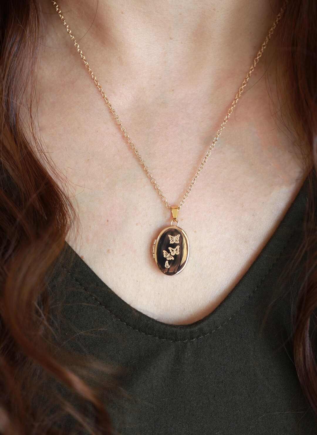 Butterfly Locket Necklace: Small Oval Locket Stainless Steel Photo ...