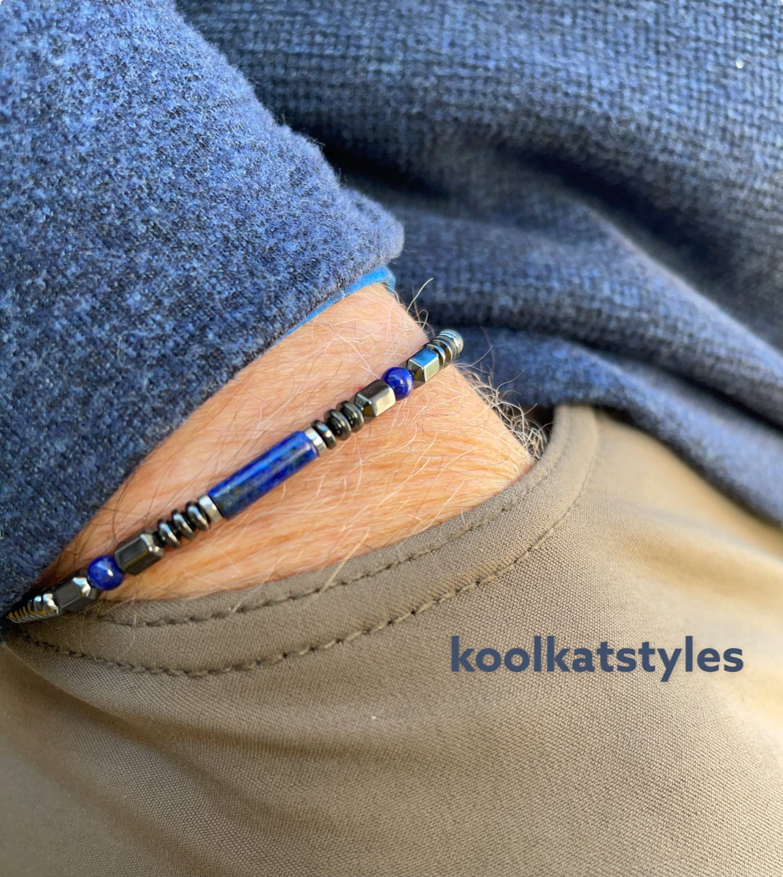 Slim Minimal Stretch Bracelet for Men 4mm Hematite and Lapis - Etsy