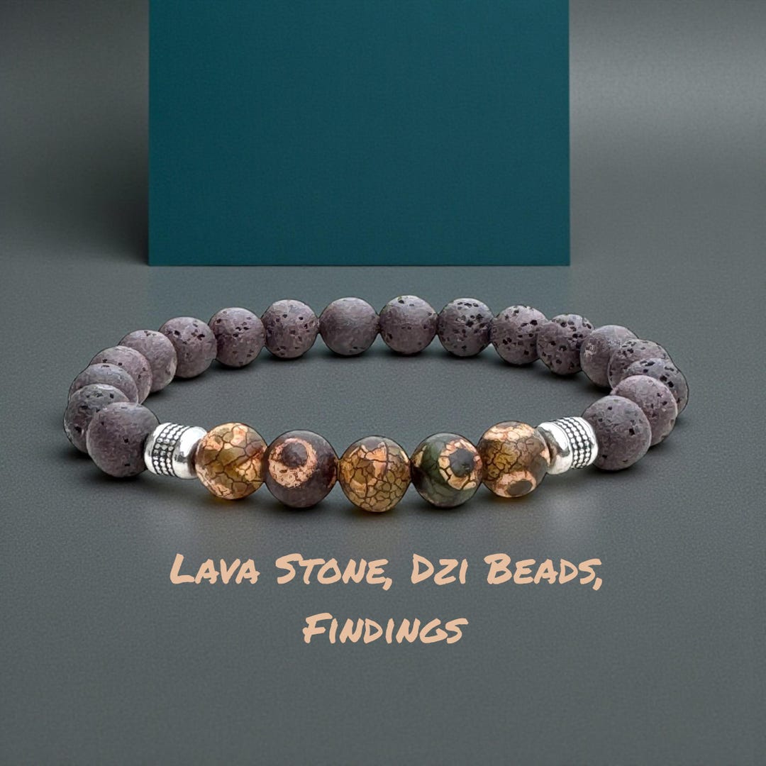 8mm Stretch Bracelet for Men Women Gender Neutral Lava Stone and Dzi ...