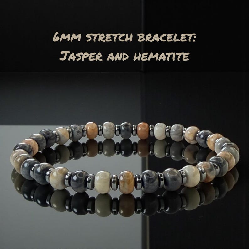6mm Stretch Gender Neutral Bracelet Picasso Jasper and Hematite - Etsy