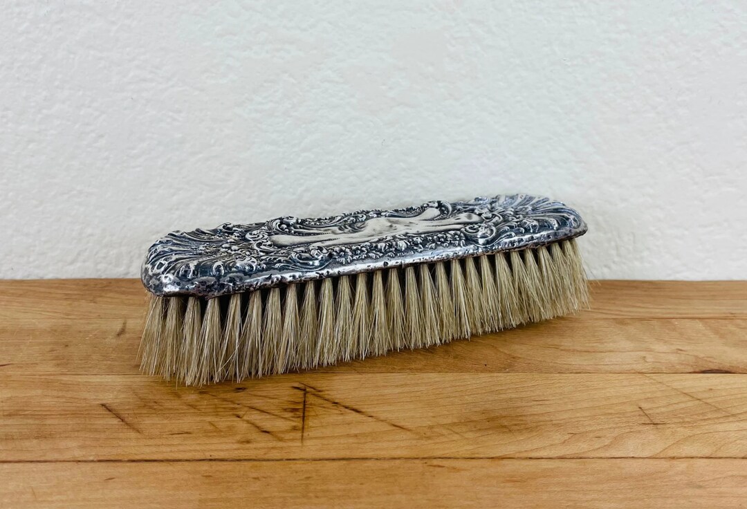 Antique Clothes Brush With Sterling Back, Natural Bristle Clothes Brush ...