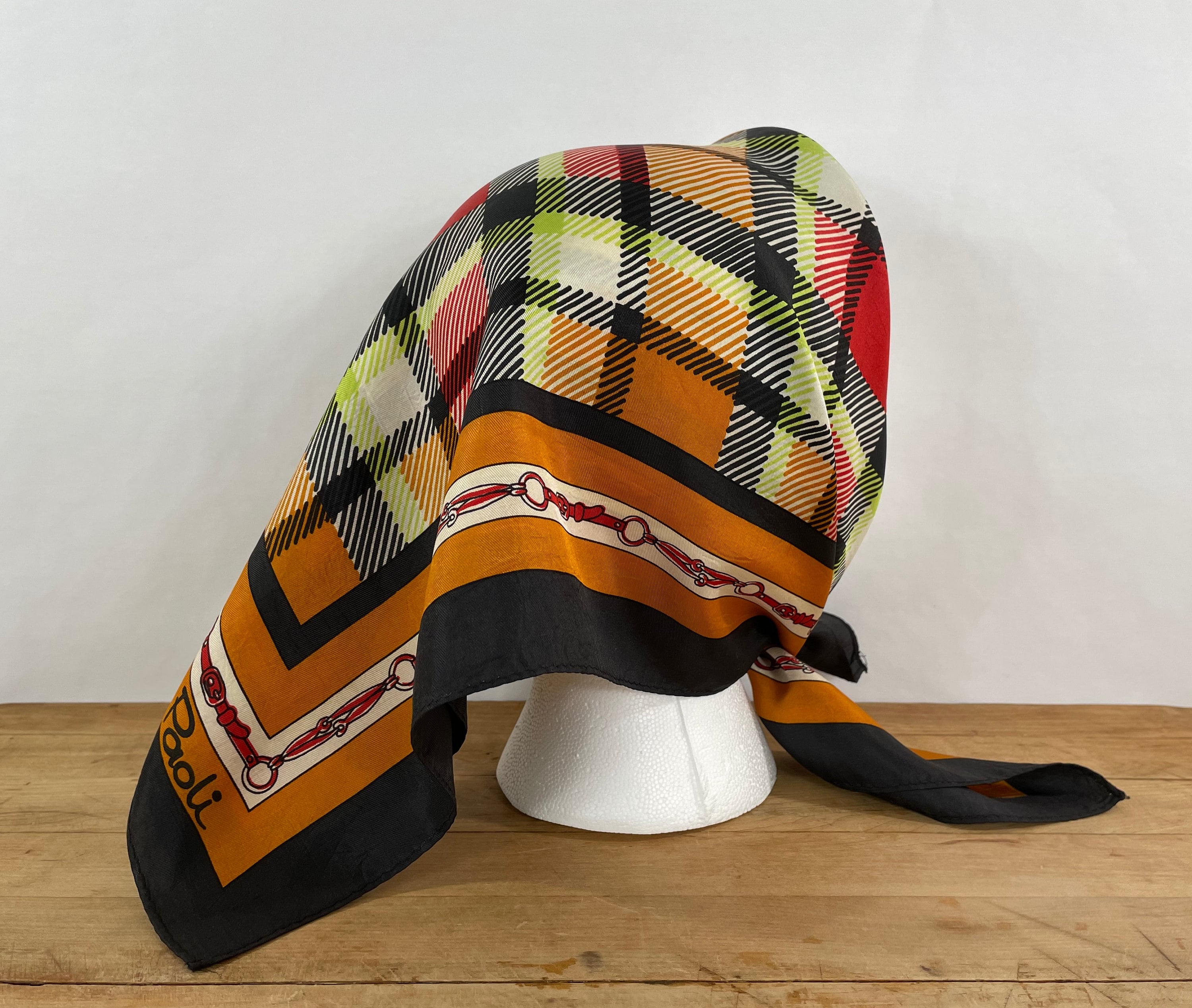 Vintage Paoli Acetate 22 Square Scarf in Black Pumpkin - Etsy