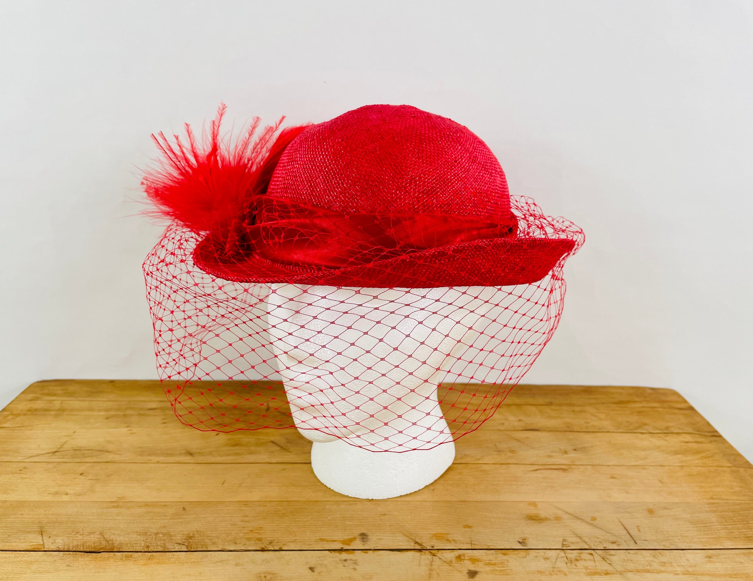 Ladies Red Straw Hat by Miss Bierner Red Straw Hat With Veil - Etsy