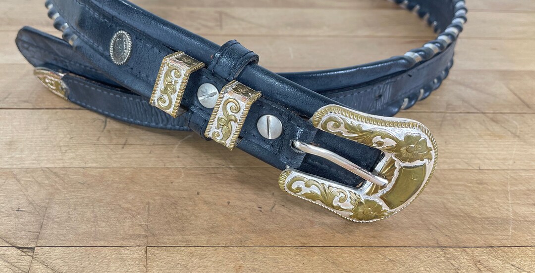 Black Silver Laced Leather Belt by Circle Y With Bronze and Silverplate ...