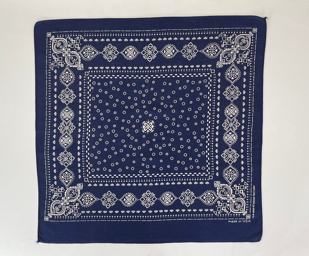 Navy Blue and White Cotton Bandana, Geometric Print Fast Color RN 16429 ...
