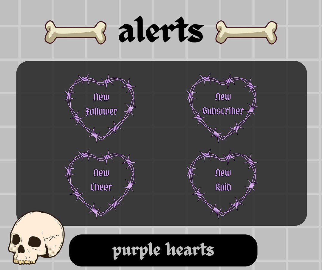 8 Purple Gothic Heart Alerts for Twitch Barbed Wire Heart Stream Alerts ...