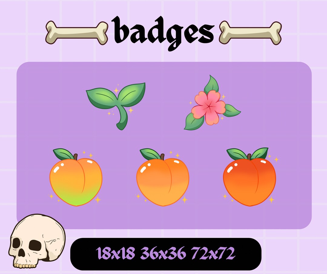 Peach Sub Badges Cute Fruit Bat Badges for Streaming Twitch - Etsy