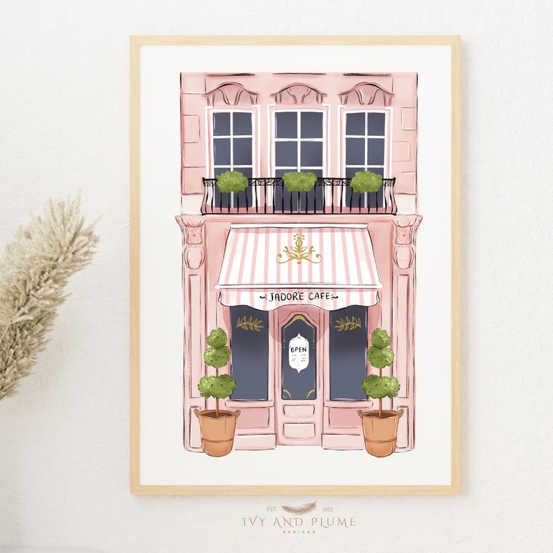 French Cafe Print | Fine Art City Bakery Poster | Pink Wall Art ...