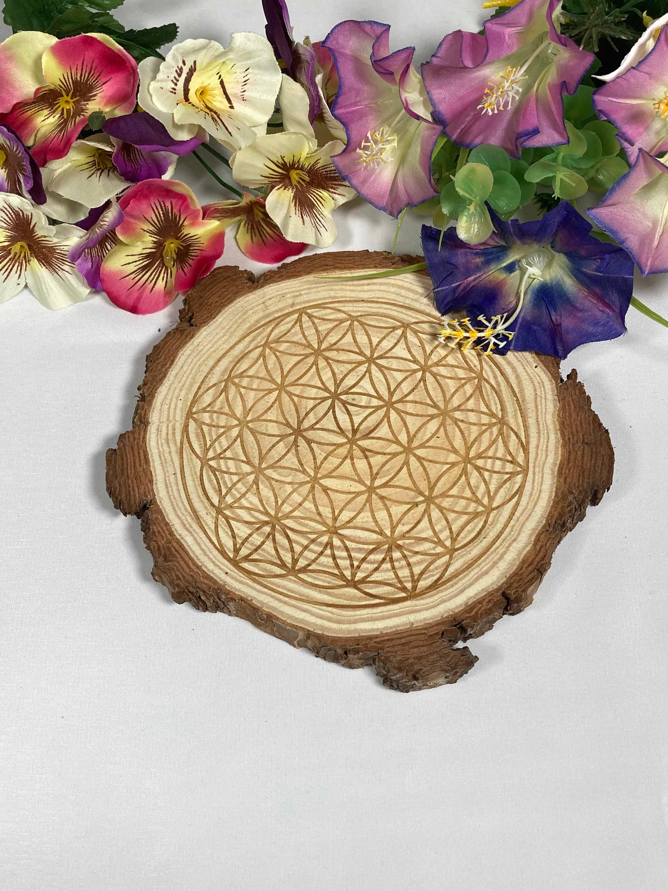Wooden Flower of Life Grid | Wood Slab | Crystal Grids | Flower of Life ...