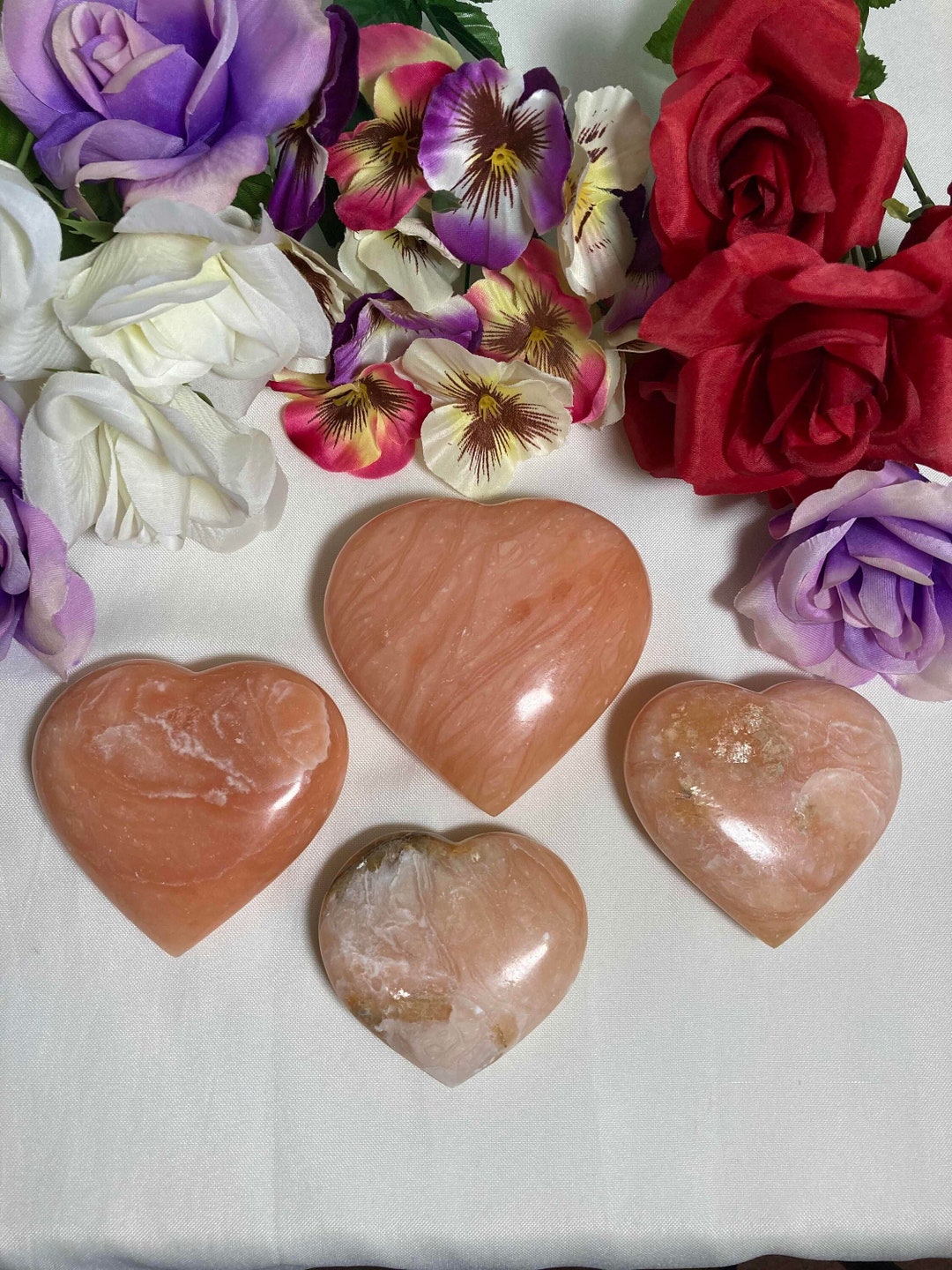 Peach Mango Calcite Hearts | Heart Carvings | Calcite Heart | Orange ...