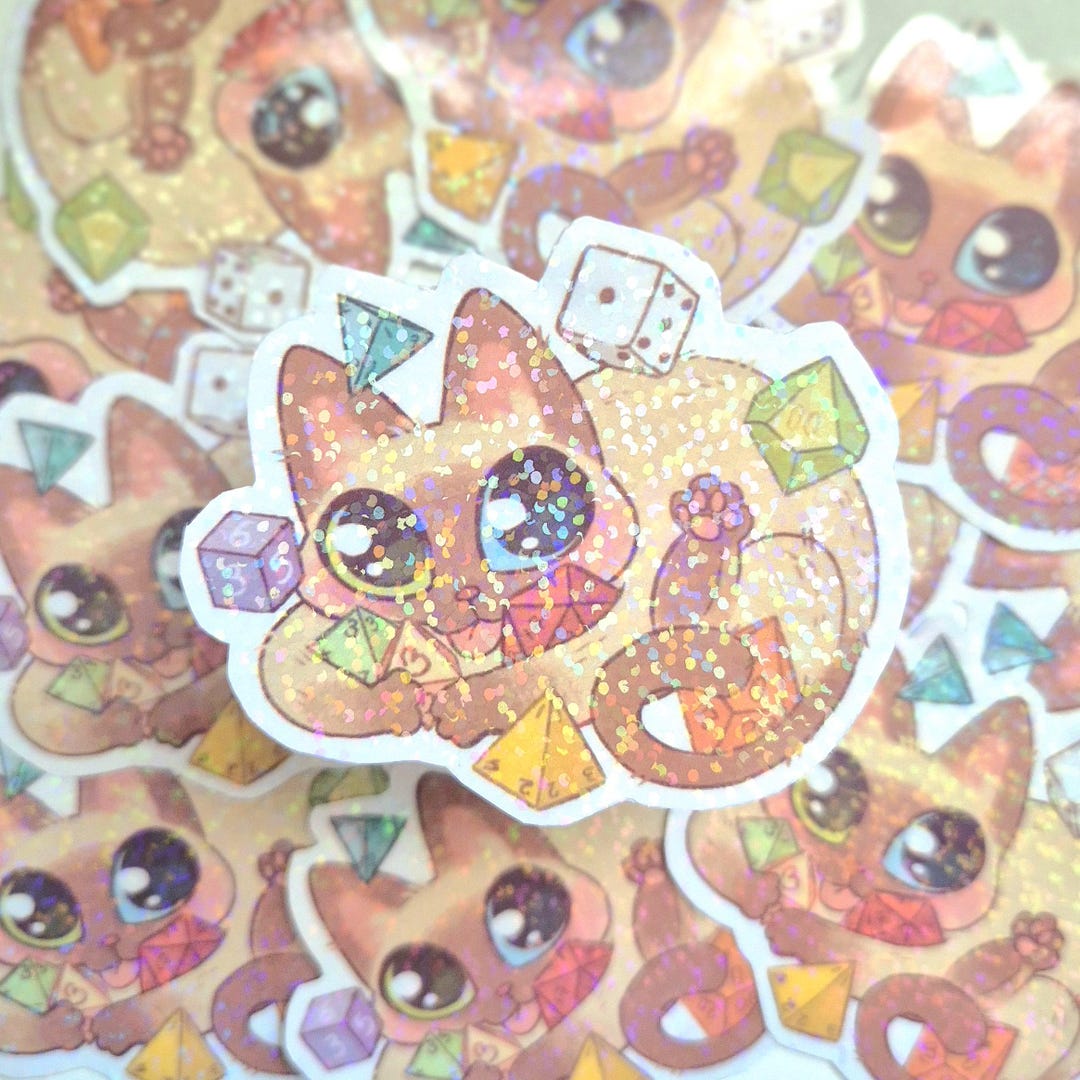 Dice Hoarder Cat Holographic Sticker - Etsy