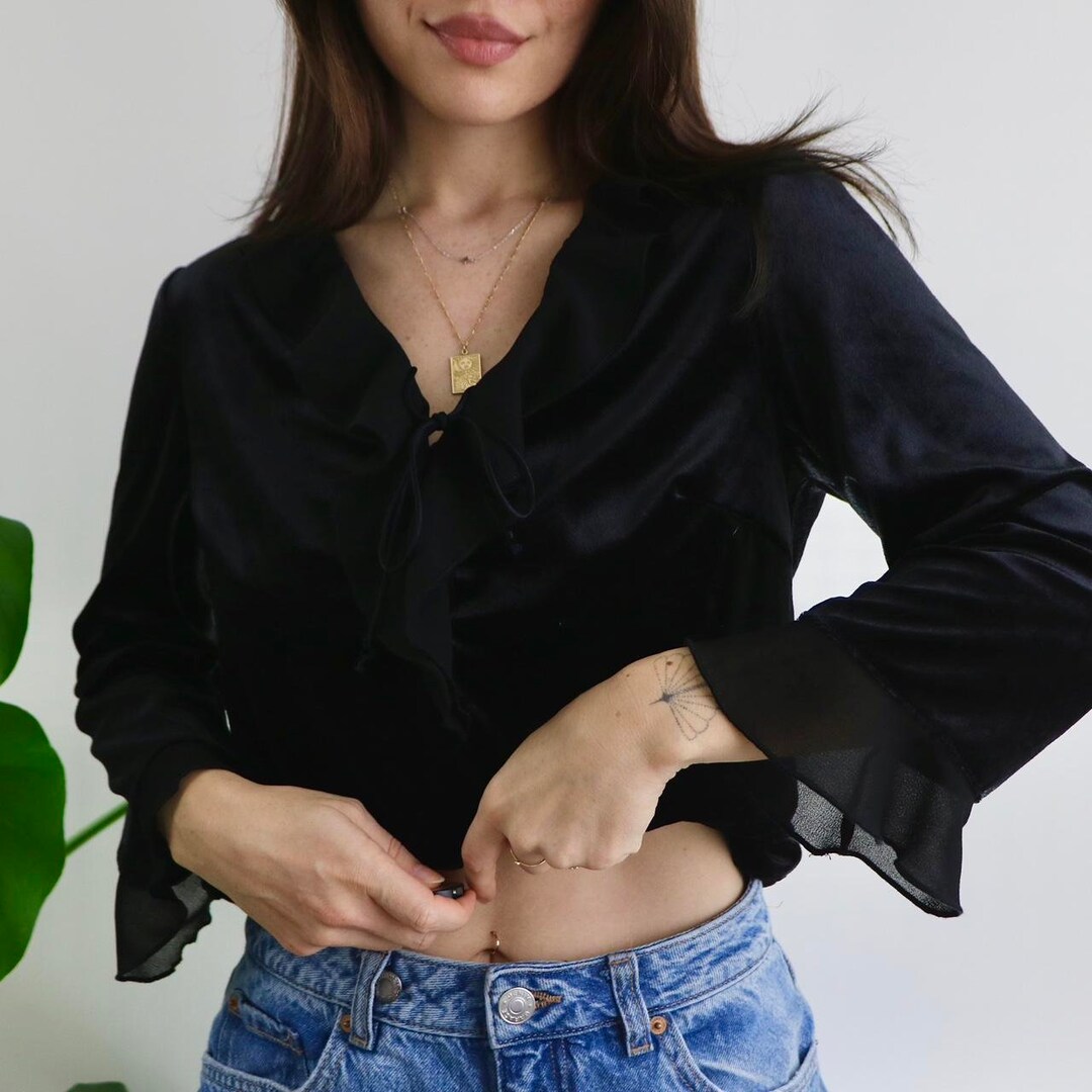 Vintage 90s Whimsigoth Black Velvet Top - Etsy