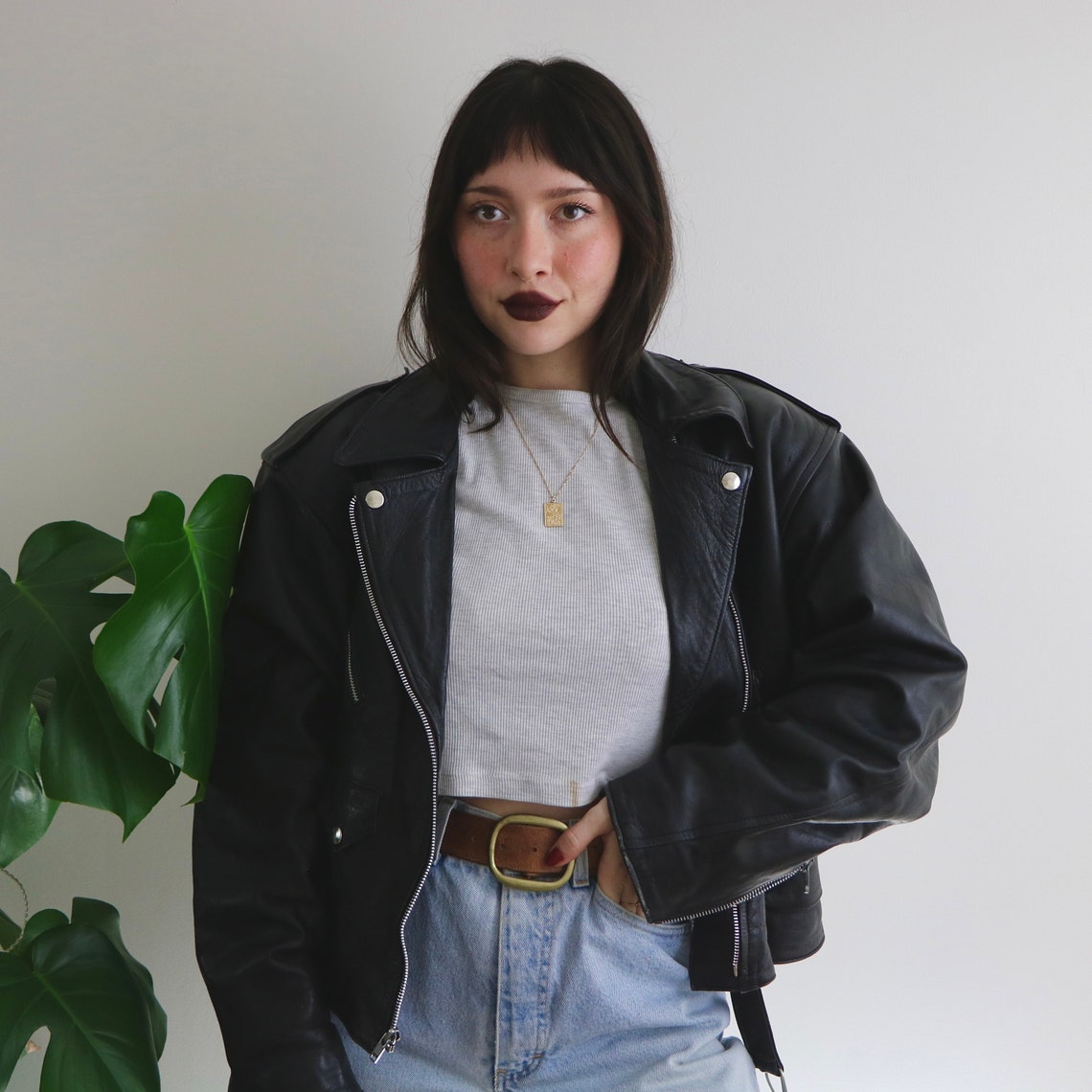 Vintage Boxy Leather Moto Jacket - Etsy