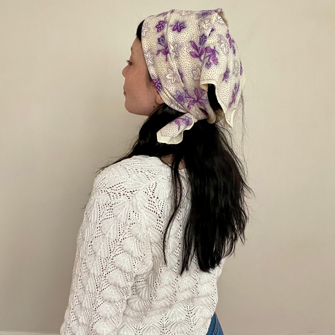 Vintage Cream, Purple Floral Bandana 90s Cottagecore - Etsy
