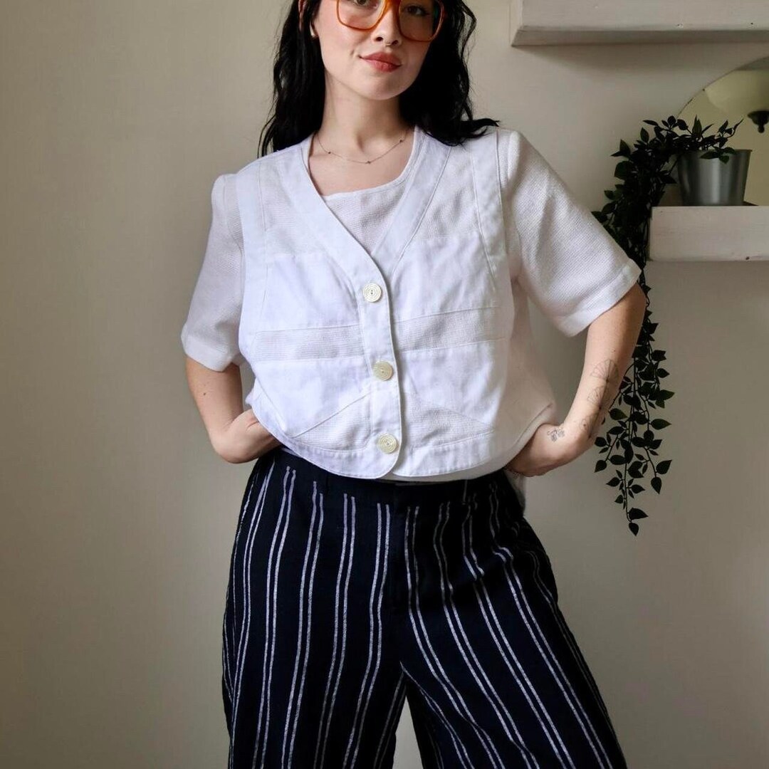 Vintage White Linen Blend Boho Top 90s - Etsy