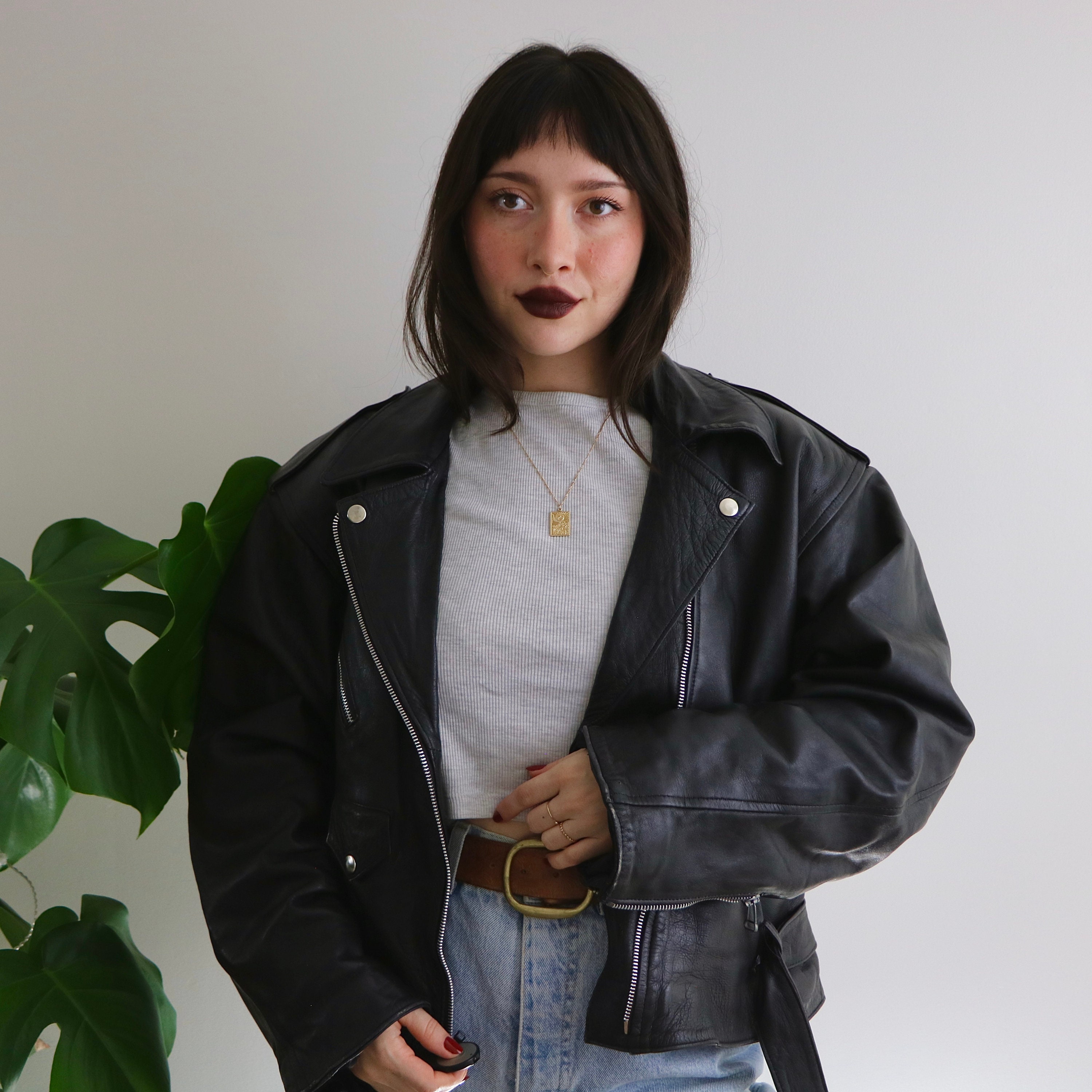 Vintage Boxy Leather Moto Jacket - Etsy