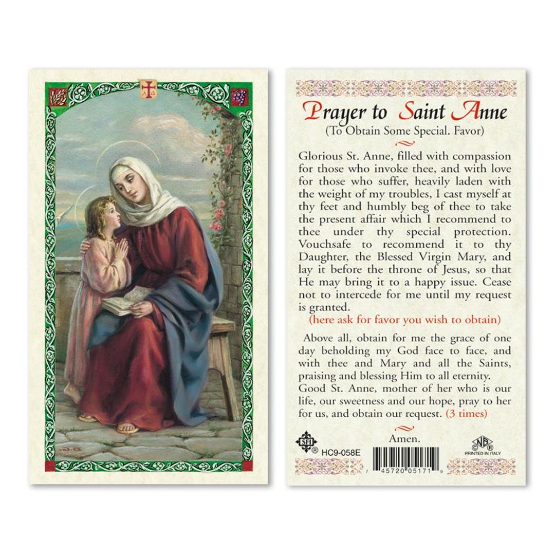 Prayer to - ST Anne Laminated Prayer Cards 2-sided Holy Cards- Santa ...