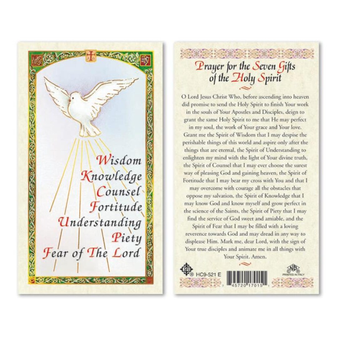 Seven Gifts of the Holy Spirit Laminated Prayer Cards 2-sided Holy ...