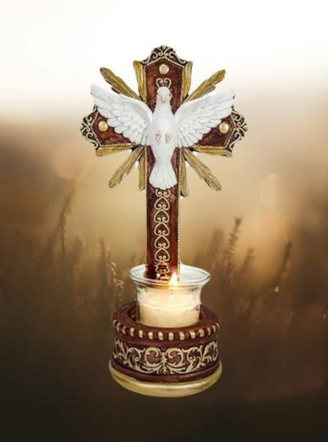 10" Holy Spirit Standing Cross W/candle - Cruz Con Imagen De El ...
