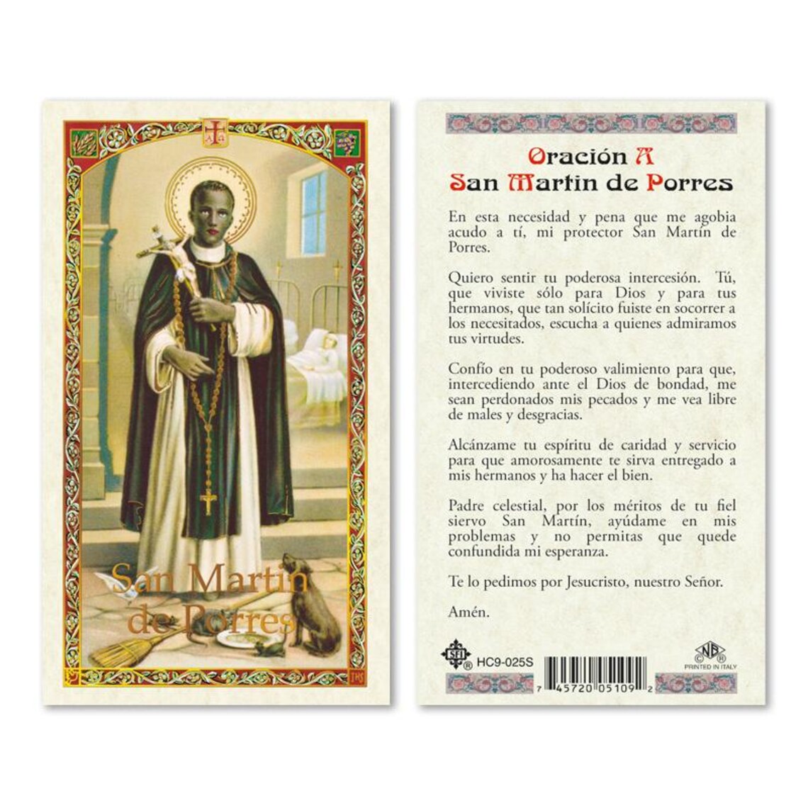 Prayer to - Saint Martin De Porres Laminated Prayer Cards 2-sided Holy ...