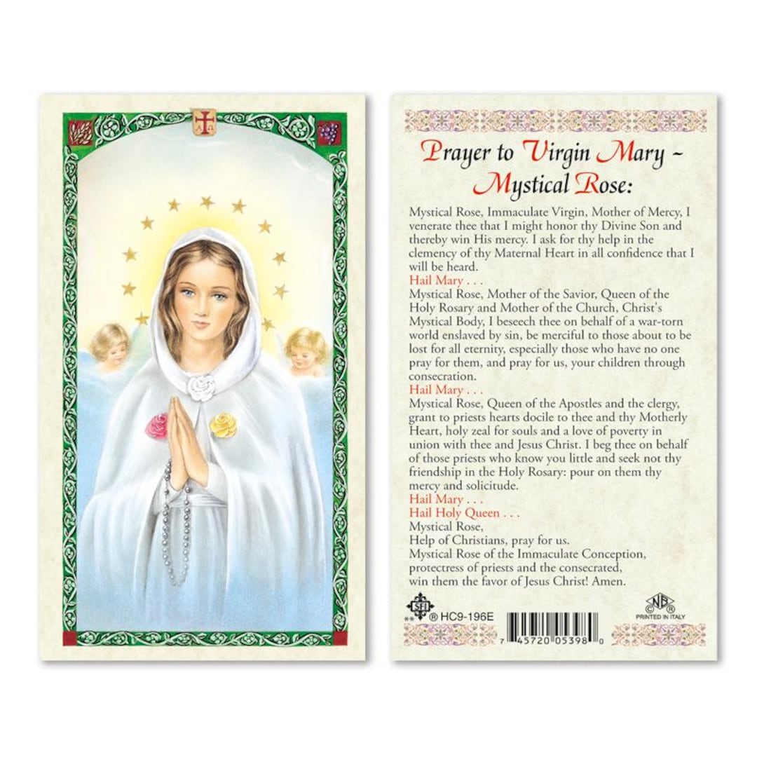 Prayer to - Virgin Mary Mystical Rose Laminated Prayer Cards - Rosa ...