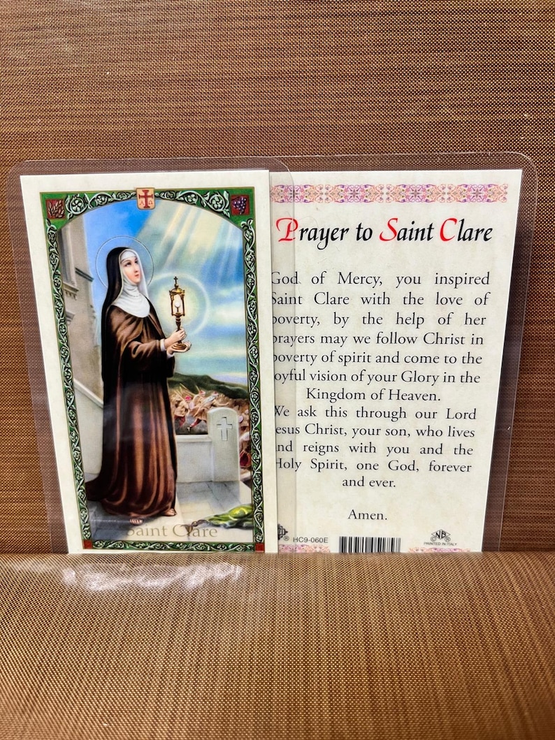 Prayer to - ST Clare Laminated Prayer Cards 2-sided Holy Cards. Santa ...