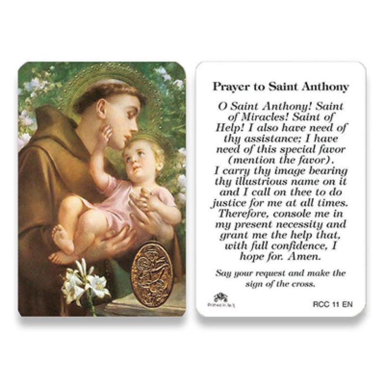 RCC ST Anthony Laminated Prayer Cards 2-sided Holy Cards - Etsy