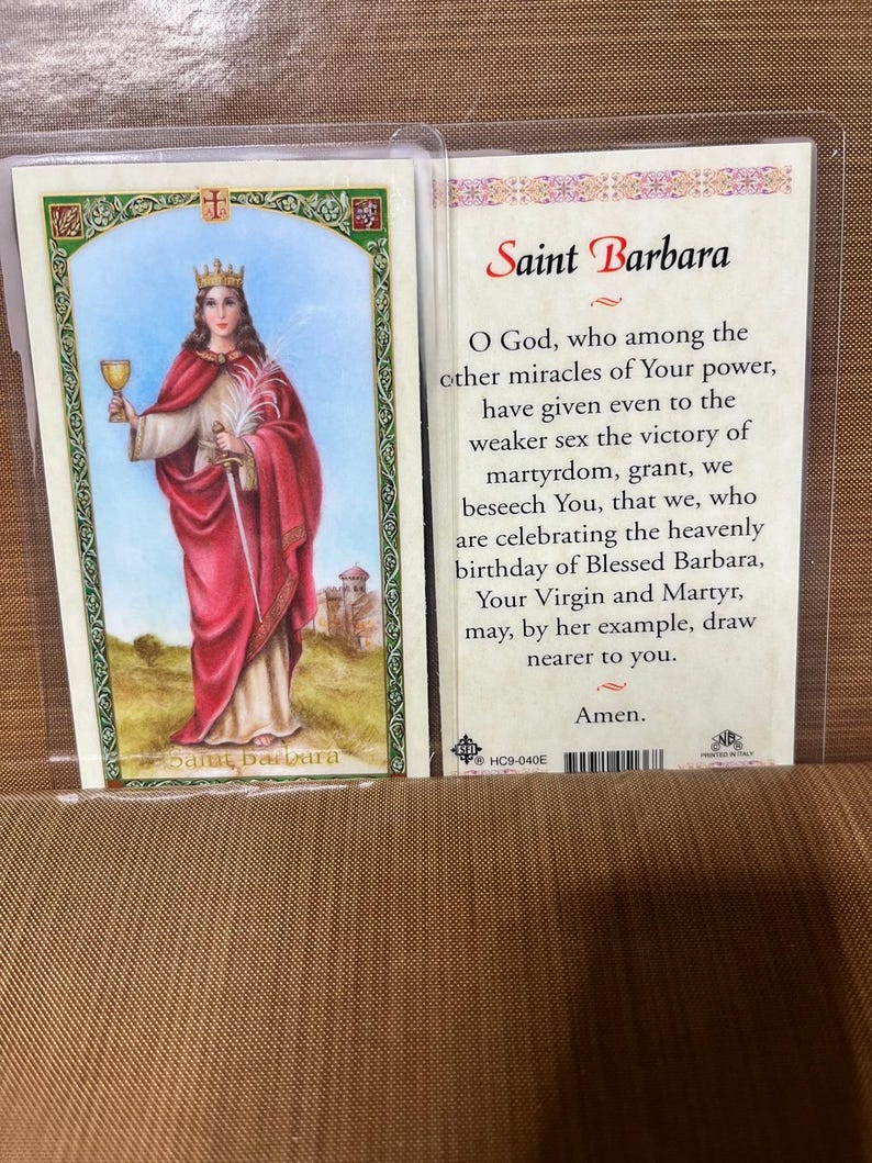 Prayer to - ST Barbara Laminated Prayer Cards 2-sided Holy Cards- Santa ...