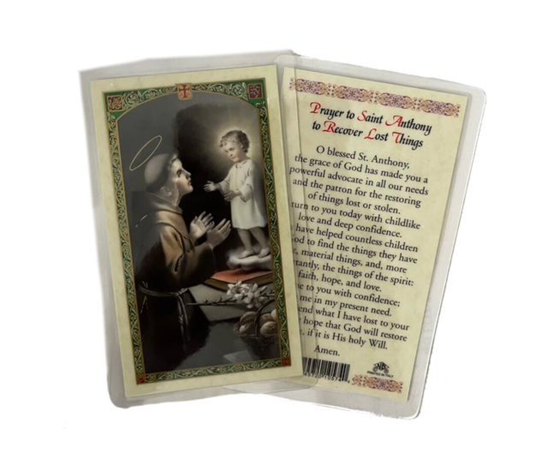 Saint Anthony - Prayer to Recover Lost Things Laminated Prayer Cards 2 ...