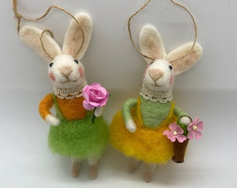 Felt Bunny Rabbit in Coral Pink Wool Skirt With Suspenders, Yellow ...