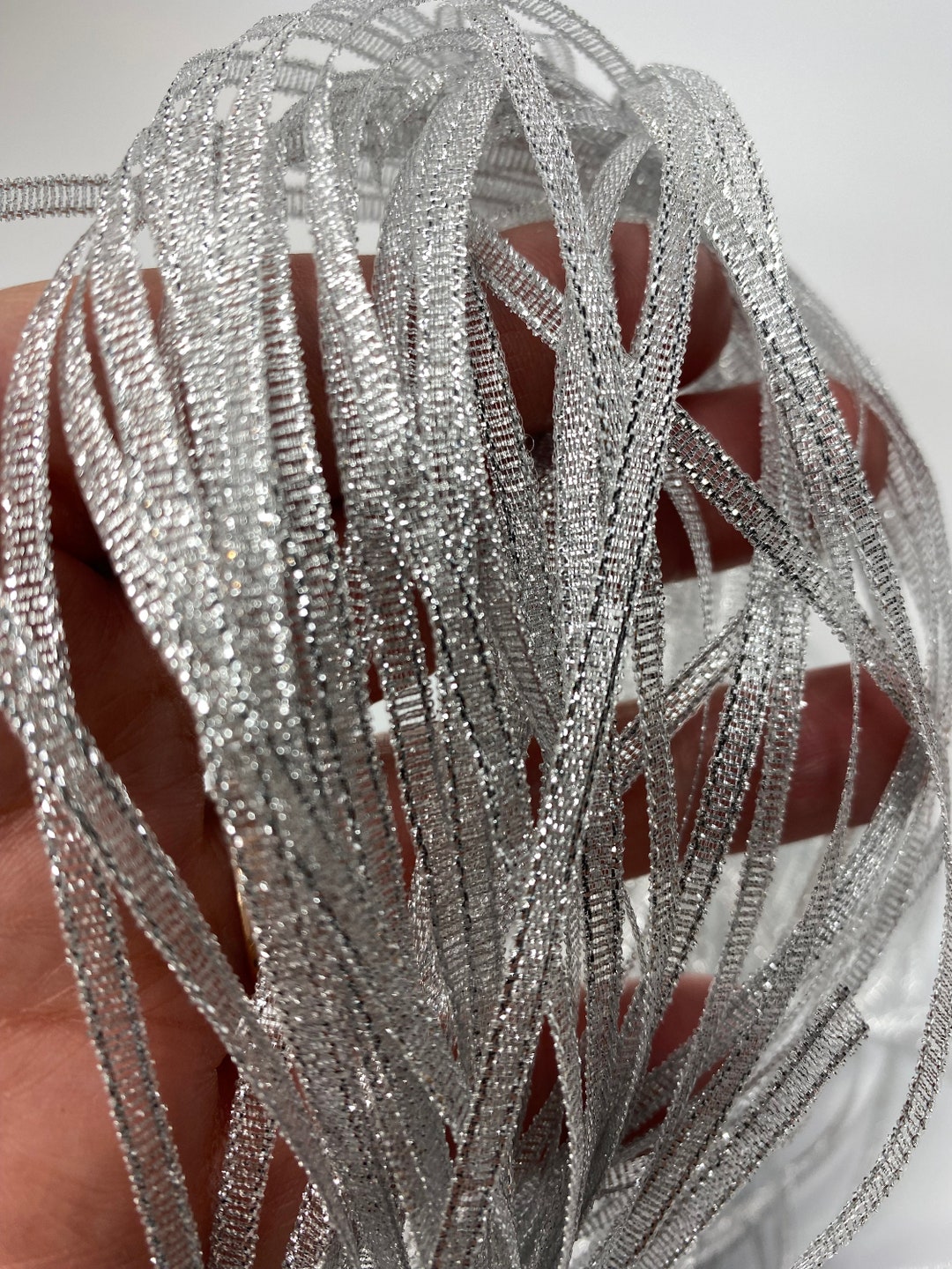 Silver Tinsel Ribbon: 1/8 Inch Metallic Trim, 20+ Yards Lightweight - Etsy